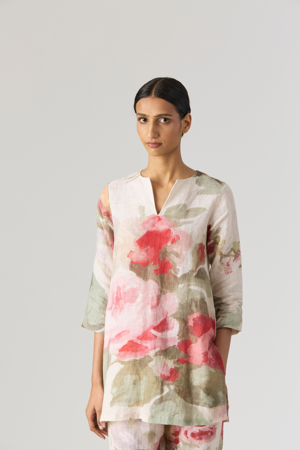 Buy ROMA ROSE SHORT LINEN KURTA SET from C&W | Light Kurta Sets for Women