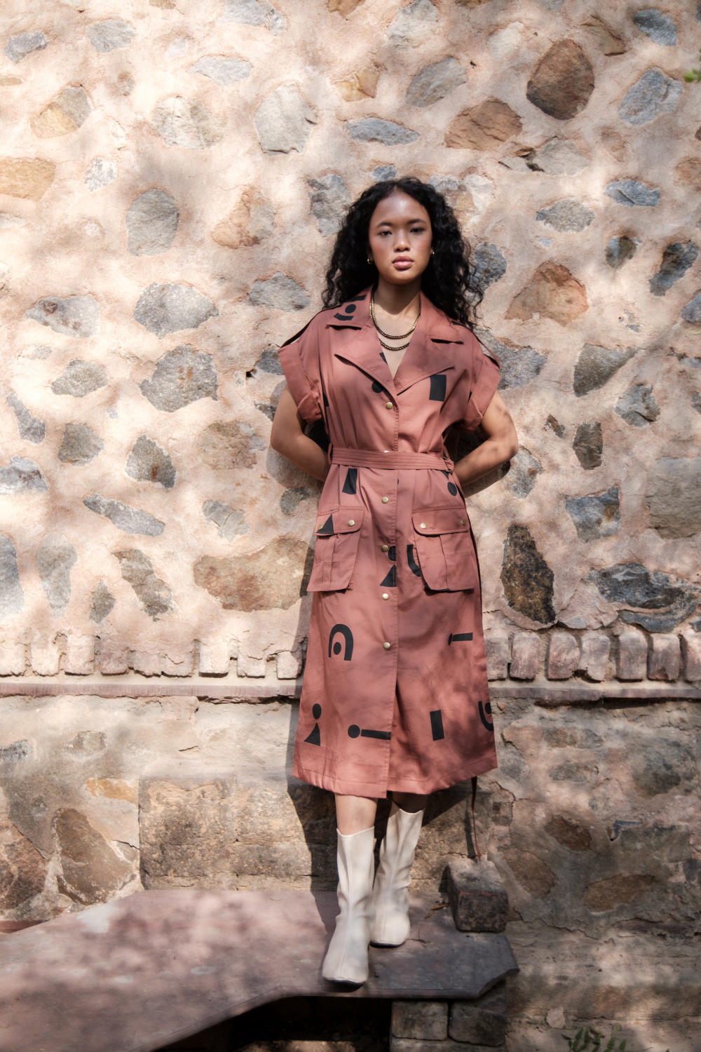 Buy Harajuku Trench-Copper Triangle Printed from C&W | Jackets And ...