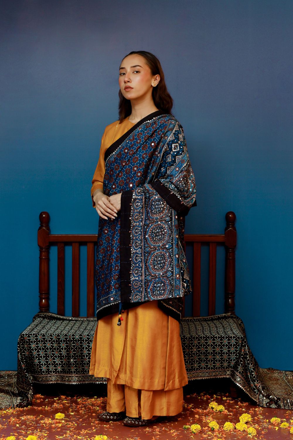Buy Dushala Blue Ajrakh Reversible Wrap from C&W | Dupattas for Women ...