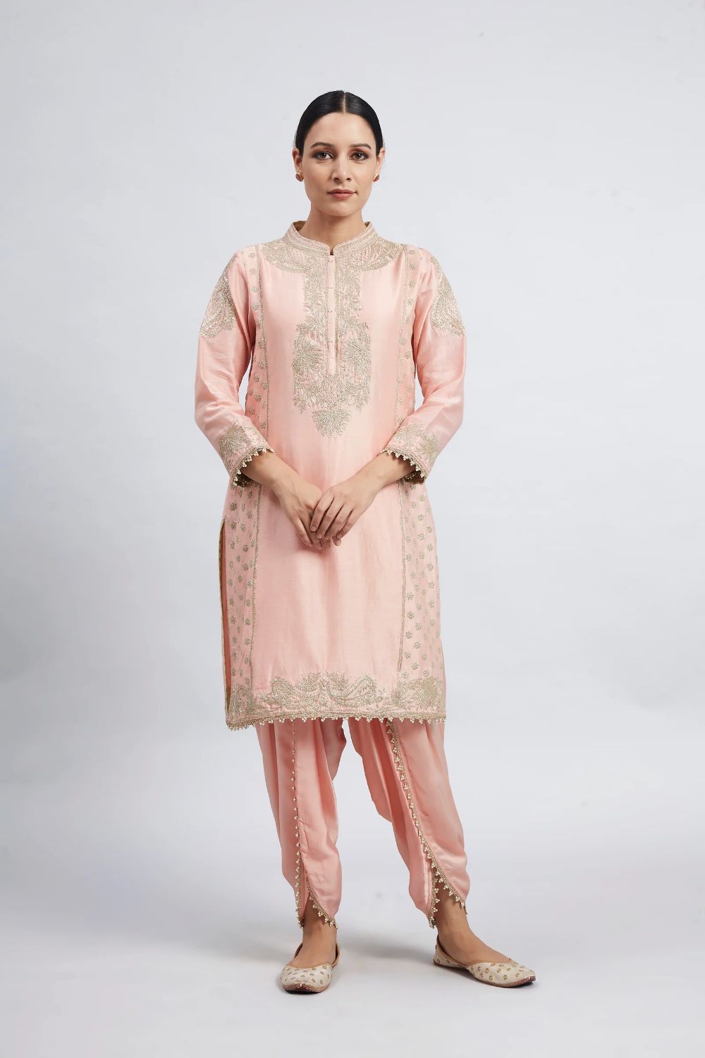 Buy Aabish Short kurta with dhoti-Carnation pink from C&W | Kurta/Kurta ...