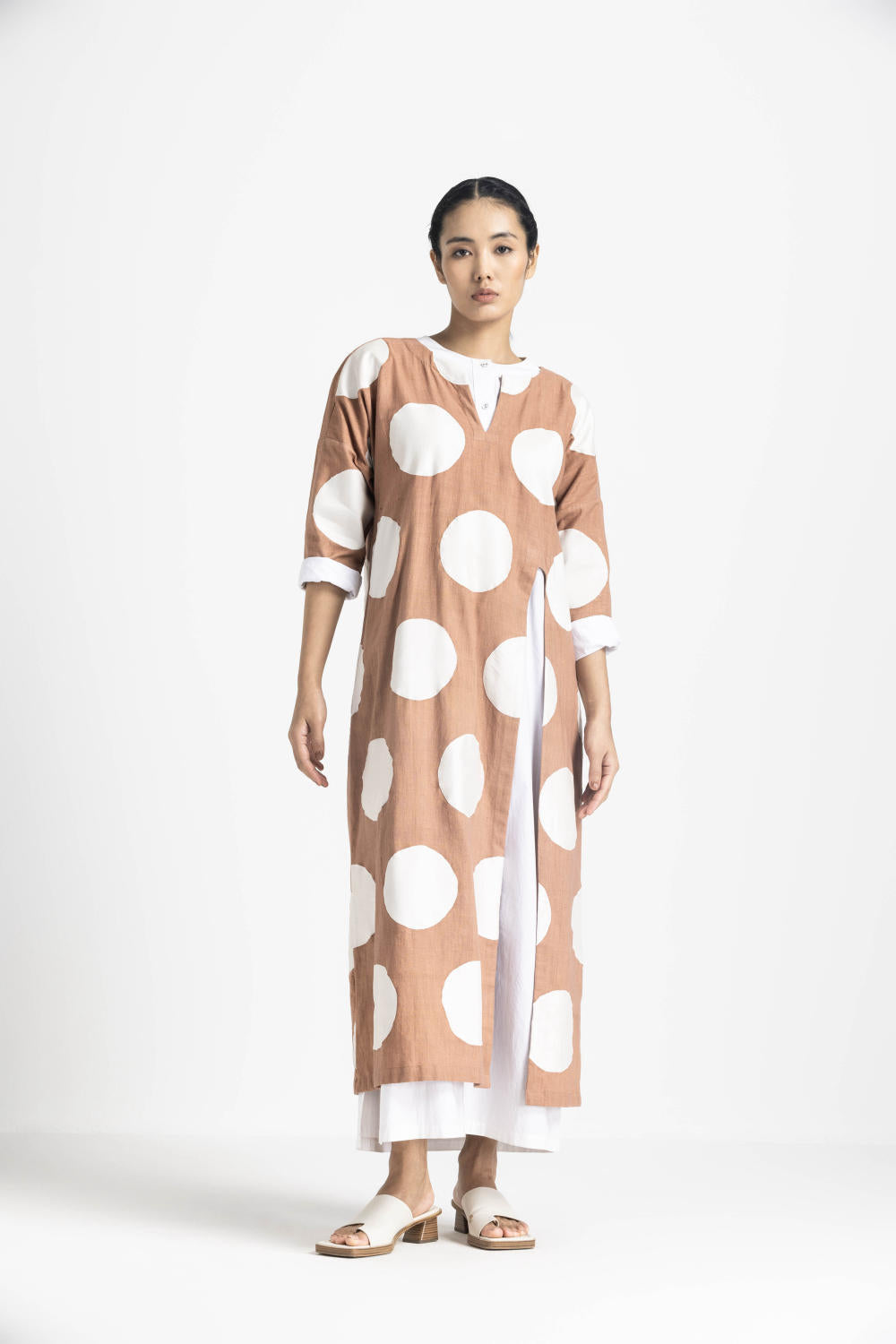 Buy HIGH SLIT APPLIQUE TUNIC - CHAMPAGNE from C&W | Tunics for Women