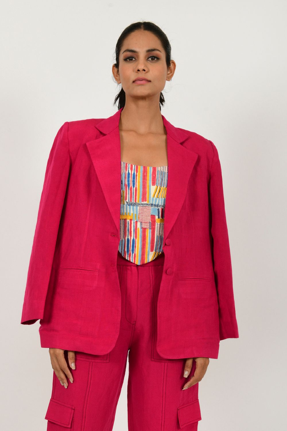 Buy VIVA MAGENTA LINEN CARGO JACKET from C&W | Jackets And Overlays for ...