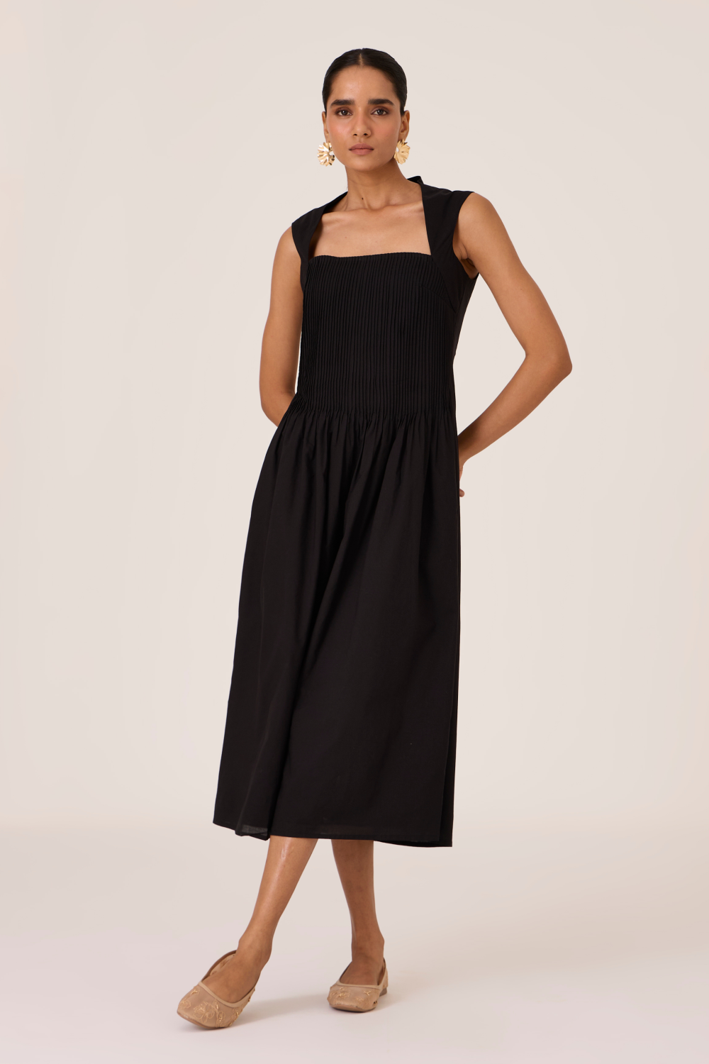 Buy Ziva Black Pleated Midi Dress from C&W | Dresses for Women – Canvas ...